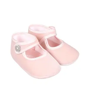 Monnalisa Button-strap Velvet Crib Shoes