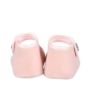 Monnalisa Button-strap Velvet Crib Shoes