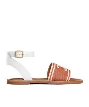 Celine Triomphe Jacquard Canvas And Calfskin Olympia Sandal - Rust/white