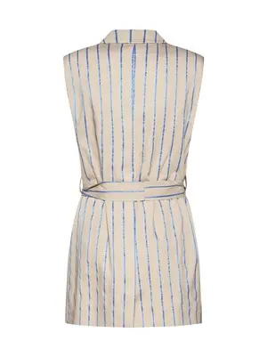 KAOS Long Double Breasted Sleeveless Striped Vest