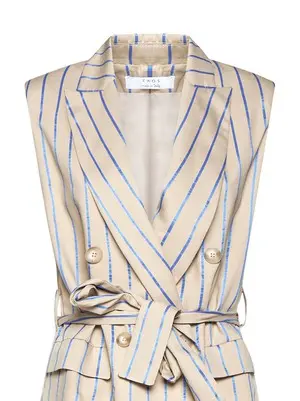 KAOS Long Double Breasted Sleeveless Striped Vest