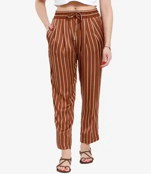 SEMICOUTURE Keza Striped Straight-leg Trousers - Brown
