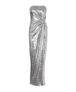 Roland Mouret Buckle-detail Sequined Strapless Gown - Silver