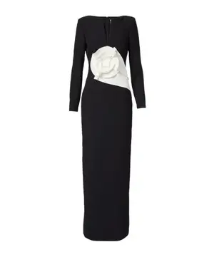 Roland Mouret Floral-appliqué Crêpe Gown - Black
