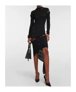 DION LEE Asymmetric Mesh Knit Dress With Lace Cutouts