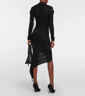 DION LEE Asymmetric Mesh Knit Dress With Lace Cutouts