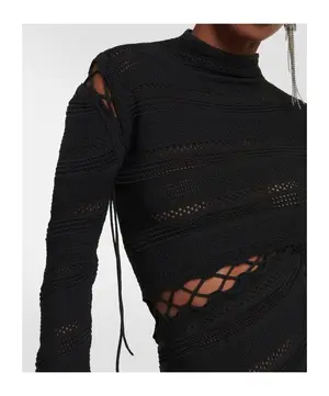 DION LEE Asymmetric Mesh Knit Dress With Lace Cutouts