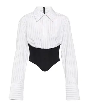 DION LEE Waist Cinching Striped Top - White