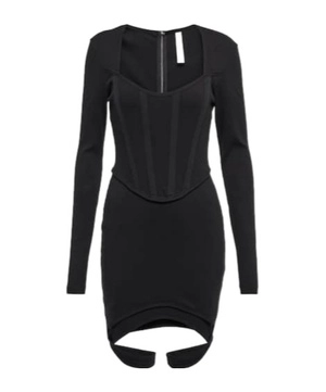 DION LEE Corset Ribbed-knit Cotton Minidress - Black