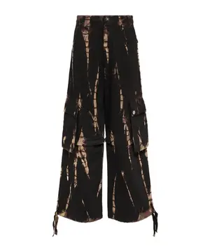DION LEE Zigzag Printed Convertible Workwear Jeans - Black