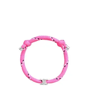 Celine Triomphe Beach Bracelet In Polyester And Brass With Rhodium Finish - Pink