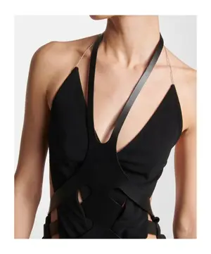 DION LEE Openwork Trimed Neckline Evening Gown