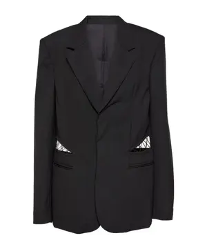 DION LEE Lace Trimed Cutout Suit Jacket - Black