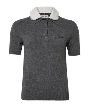 Miu Miu Polo Shirt With Peter Pan Collar - Black