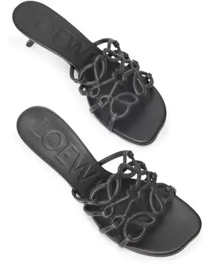 Loewe Petal Anagram Slide Sandals In Soft Calfskin - Black