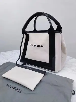Balenciaga Small Navy Cabas Logo Tote Bag - Black