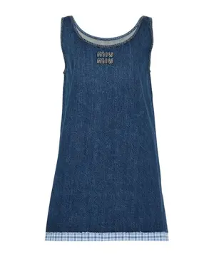 Miu Miu Sleeveless Round Collar Dress With Letter Details - Blue