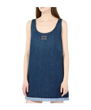 Miu Miu Sleeveless Round Collar Dress With Letter Details