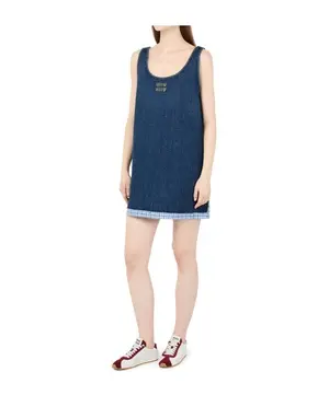 Miu Miu Sleeveless Round Collar Dress With Letter Details