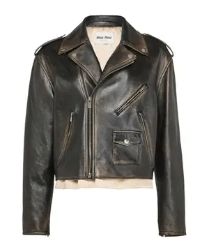 Miu Miu Long-sleeved Leather Jacket - Black