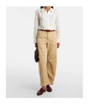 NILI LOTAN Tribeca Cotton Twill Barrel-leg Pants - Nude