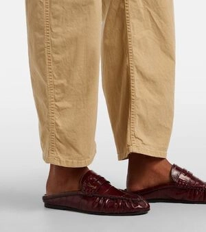 NILI LOTAN Tribeca Cotton Twill Barrel-leg Pants - Nude