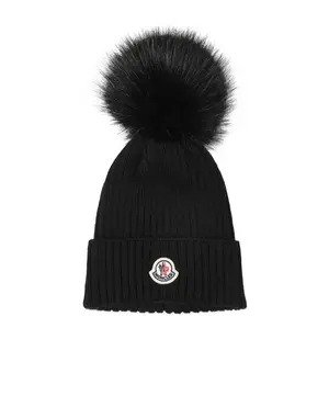 Moncler Beanie With Pompom Detail - Black