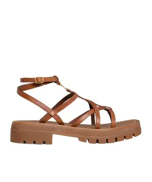 Celine Clea Triomphe Strappy Sandal In Calfskin Vegetal Tanning - Tan