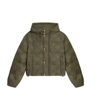 Celine Cropped Triomphe Down Jacket In Lightweight Nylon - Kaki