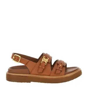 Celine Tippi Triomphe Sandal In Calfskin - Tan