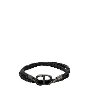 Dior Cd Icon Braided Leather Double Bracelet - Black