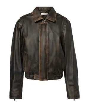 JACQUES WEI Zippered Long-sleeved Leather Jacket - Black