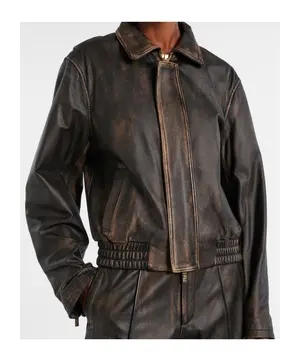 JACQUES WEI Zippered Long-sleeved Leather Jacket