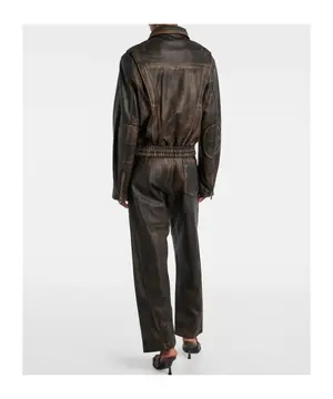 JACQUES WEI Zippered Long-sleeved Leather Jacket