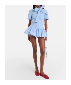 SHUSHU/TONG Gathered Gingham Cotton Skort