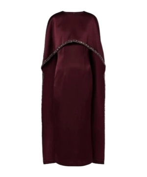 Roland Mouret Embellished Caped Satin Crêpe Midi Dress - Wine Red
