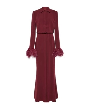 Roland Mouret Feather-trimmed Crepe-satin Shirt Dress - Burgundy