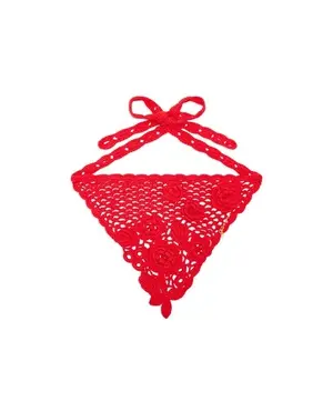 GANNI Head Scarf In Cotton Crochet - Red