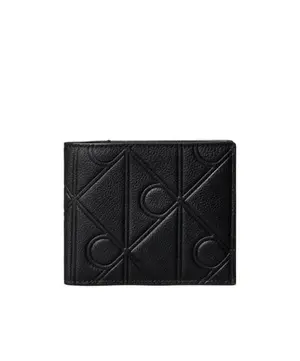 Calvin Klein Embossed Emblem Leather Billfold Wallet - Black