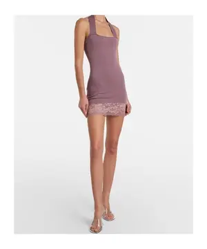 AYA MUSE Lace-trimmed Silk Cotton Mini Dress - Brown