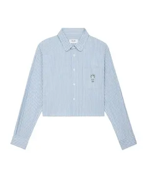 Celine Cropped Shirt In Hickory Striped Cotton - Blue
