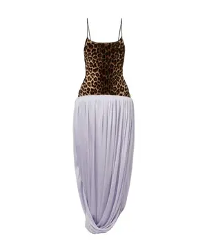 JACQUES WEI Leopard Print Draped Dress - Gray