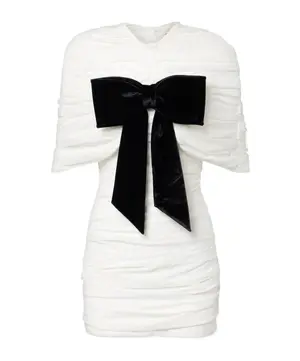 SHUSHU/TONG Bow-detail Ruched Mini Dress - White