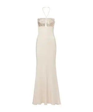 Roland Mouret Embellished Halterneck Silk Gown - Beige
