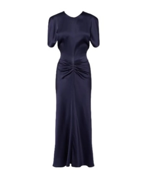 Victoria Beckham Bela Gathered Satin Midi Dress - Black