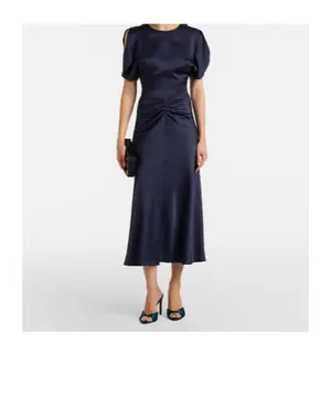 Victoria Beckham Bela Gathered Satin Midi Dress - Black