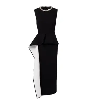 Roland Mouret Embellished Peplum Satin Crepe Midi Dress - Black