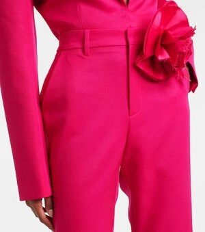 AREA Floral-appliqué Wool Capri Pants