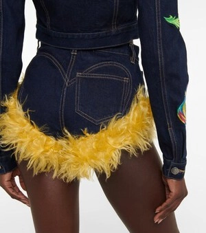 AREA Mohair Fur-trimmed Embroidered Shorts
