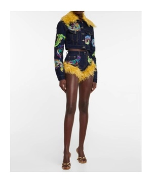 AREA Mohair Fur-trimmed Embroidered Shorts